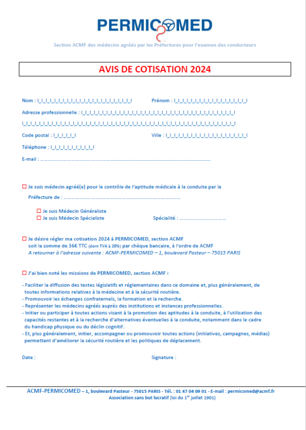 Avis de cotisation 2024 - Permicomed